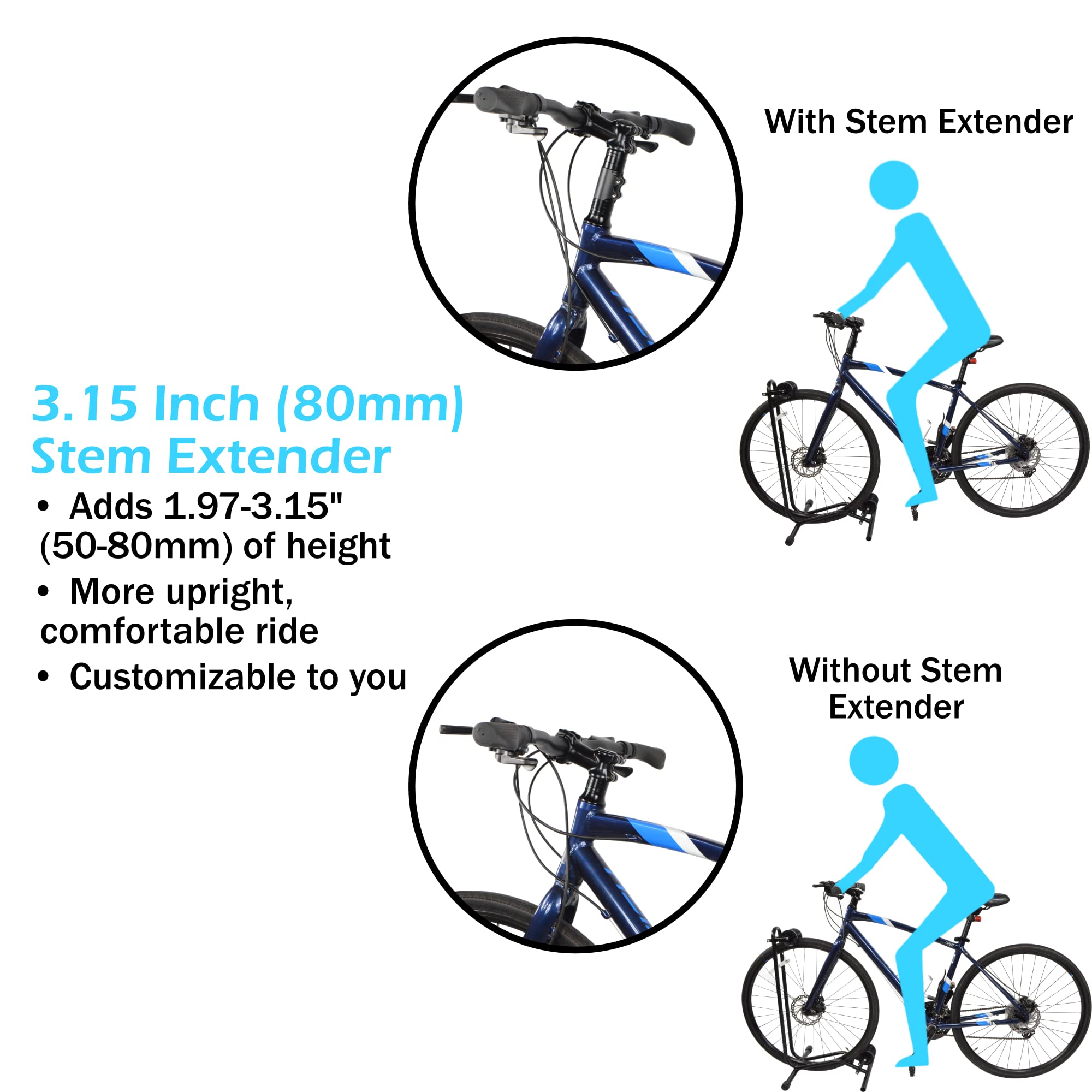 Lumintrail Bike Stem Extender Riser, 3.15" (80mm) Handlebar Riser for Mountain Bike and Road Bike with 1-1/8" Fork for Comfortable, Upright Riding