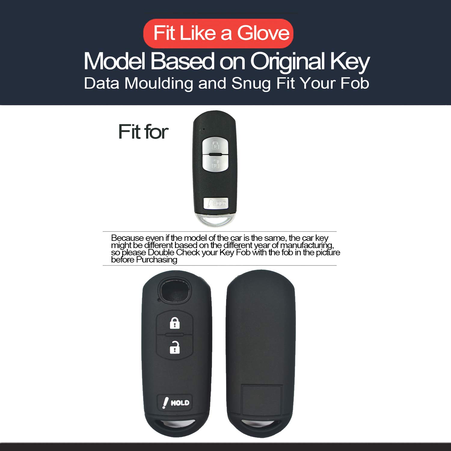 INFIPAR 2pcs Compatible with Mazda 3 Buttons Smart Black Silicone Case Cover Protector Keyless Remote Holder for Mazda 3 CX-3 CX-5 CX-7 CX-9 3 Sport