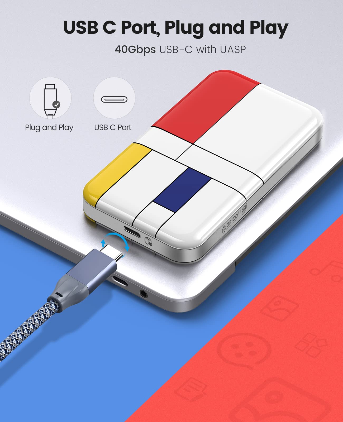 ORICO 1TB Portable SSD - Up to 3150MB/s - USB-C, 40Gbps - External Solid State Drive - PSSD with UASP- MTQ