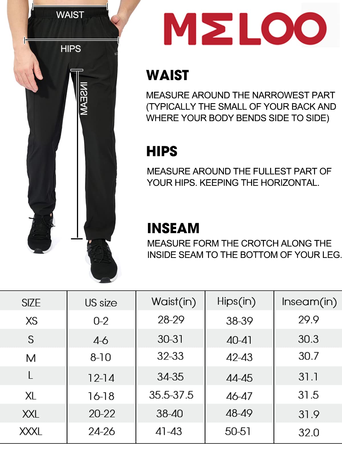 MELOO Men's Lightweight Sweatpants Joggers - Water Resistant Athletic Track Pockets Pants Running, Hiking, Workout Black Size L
