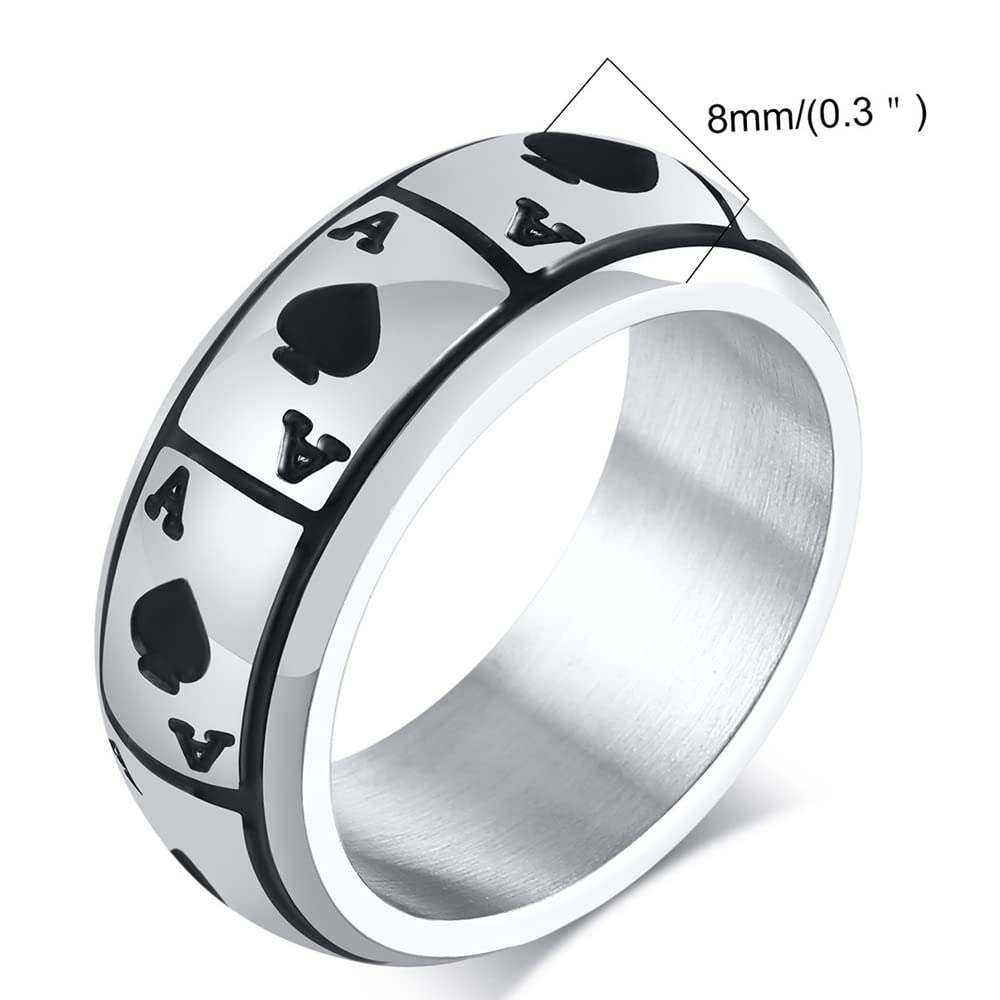Jude Jewelers 8mm Stainless Steel Back Ace Spade Poker Wedding Games Promise Statement Cocktail Party Biker Ring (Silver, 9)