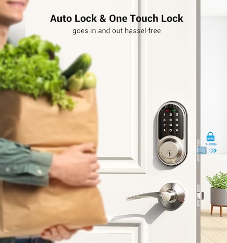 Veise Smart Locks for Front Door, 2 Lever Handle Set, Keyless Entry Deadbolt, App Control, Electronic Digital Touchscreen Keypad, Auto Lock, IP54 Waterproof, Easy Installation, Satin Nickel