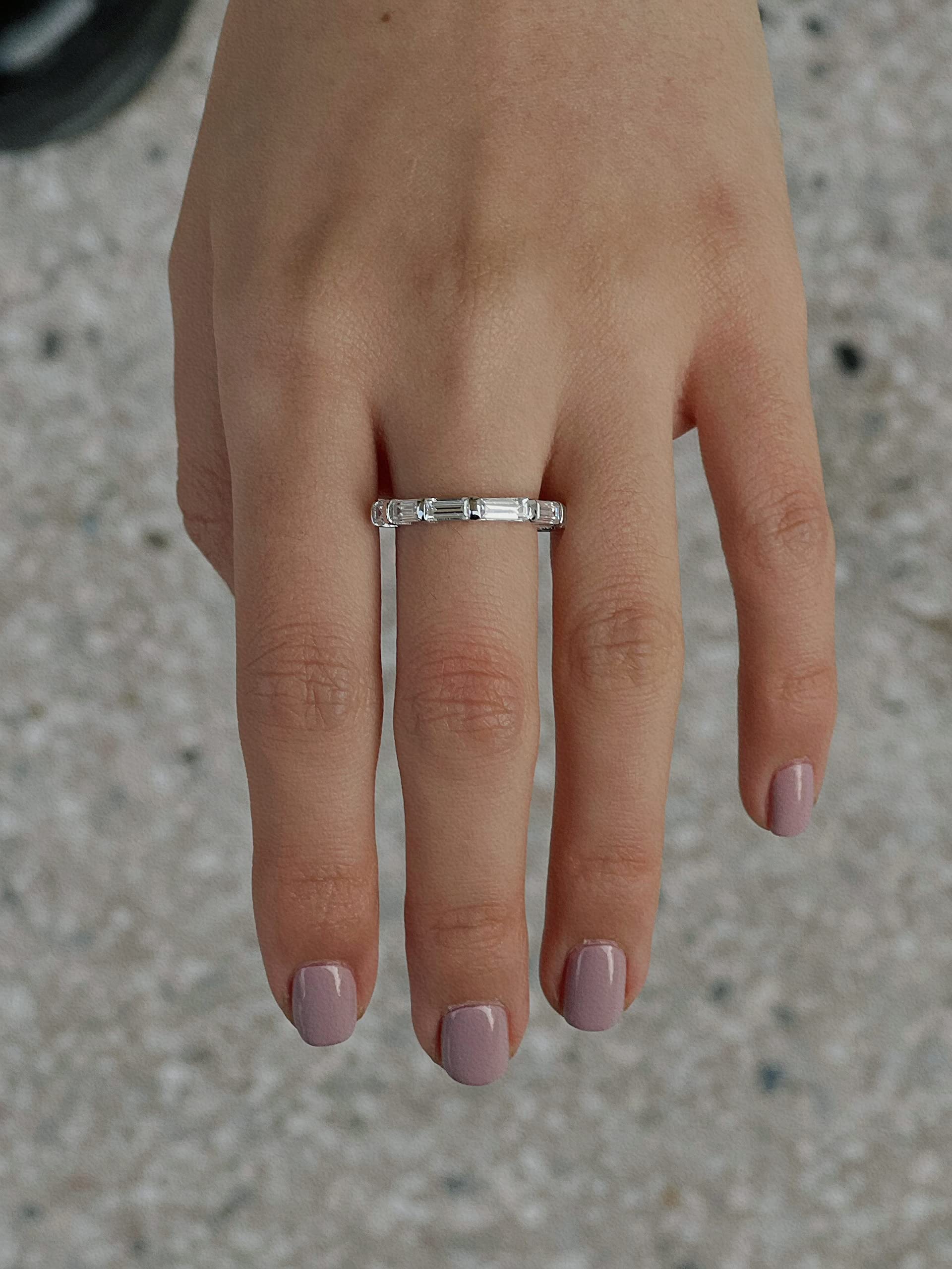 Michooyel S925 Baguette Eternity Ring Wedding Band Ring Cubic Zirconia Stacking Ring Sterling Silver Ring for Women