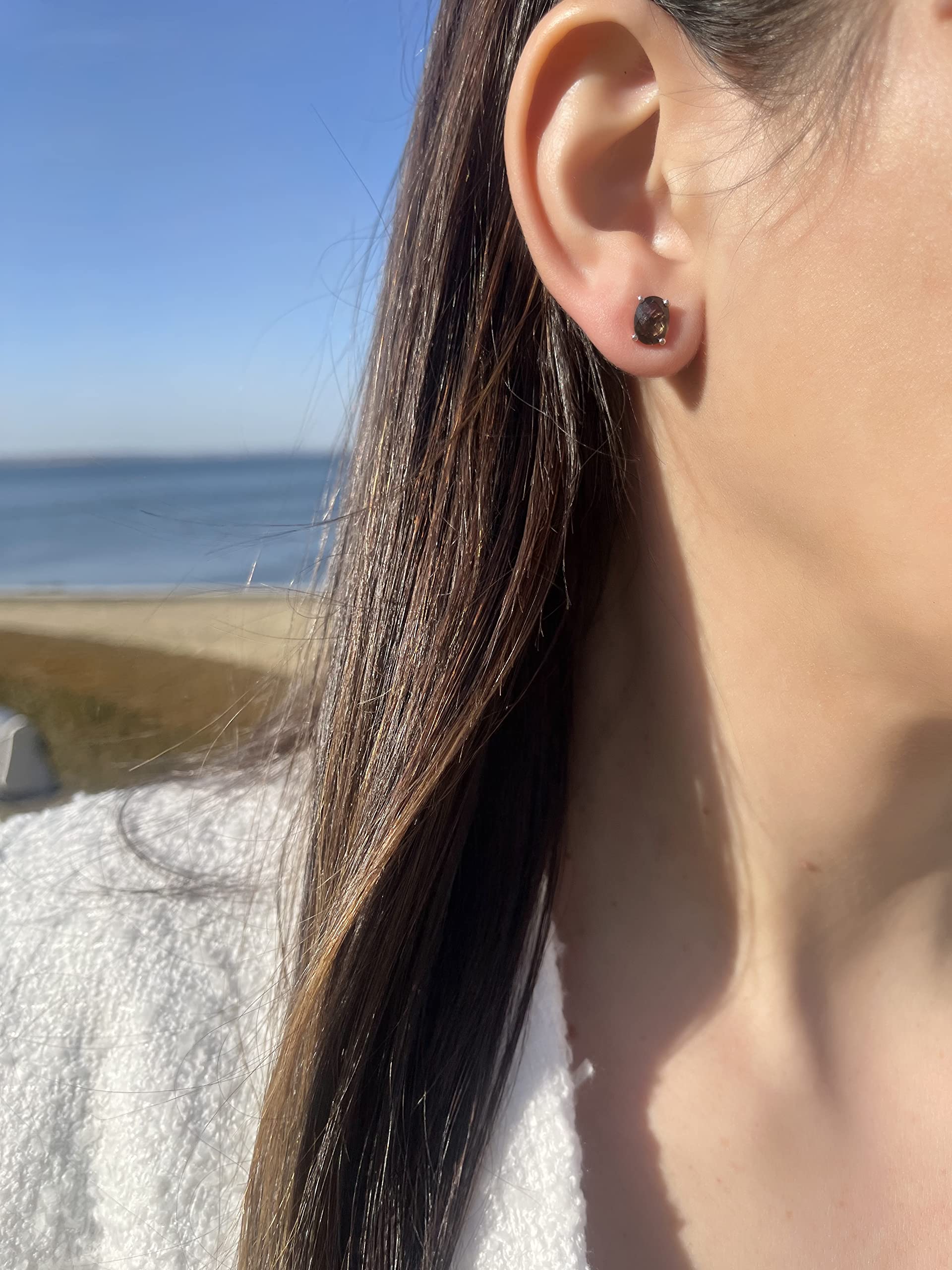 LE VIAN 2 Carat Chocolate Smoky Quartz Oval Stud Earrings for Women in 925 Sterling Silver with Rose Gold Plating and Push Back