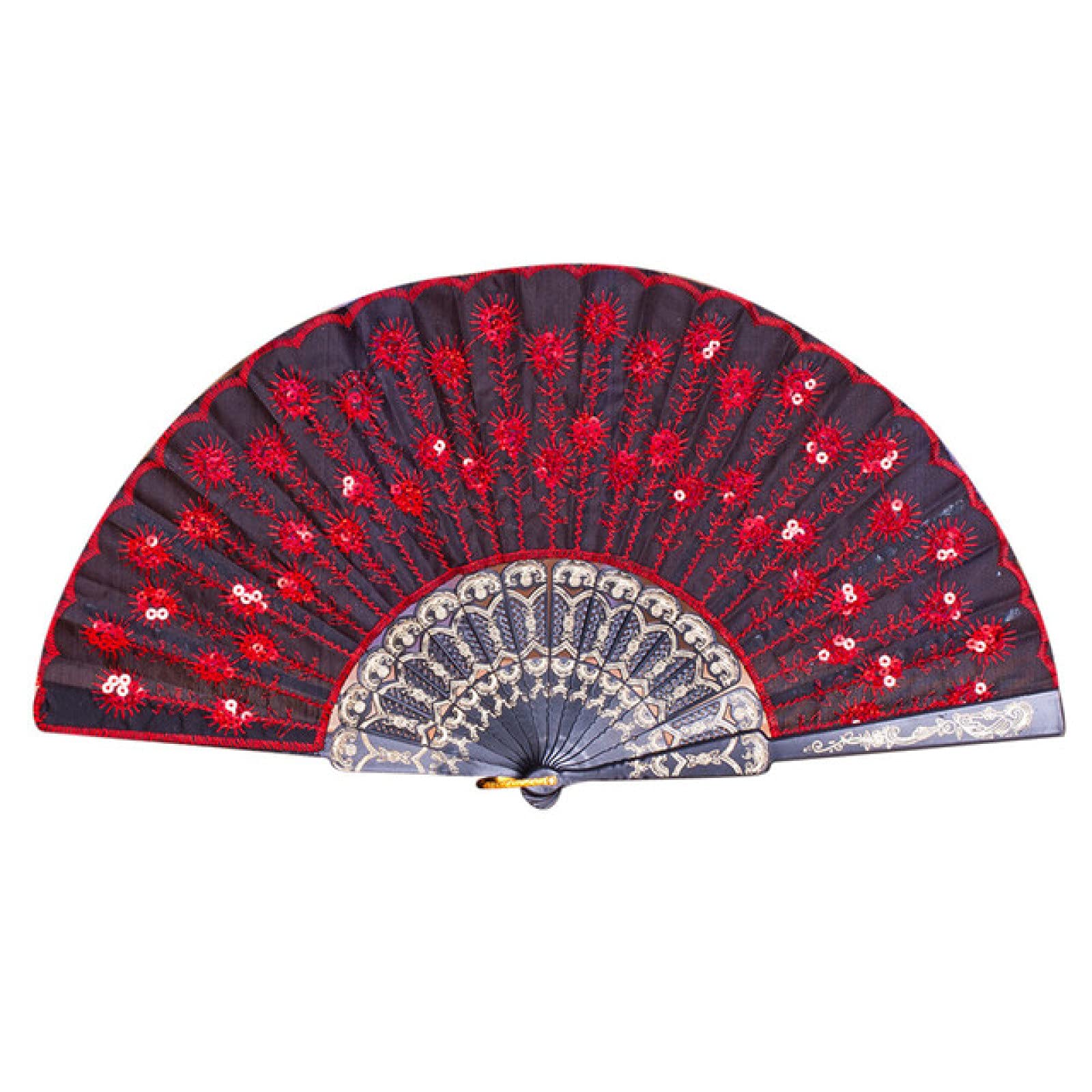 IADZ Folding Fan,Decorative Fan Peacock Pattern Folding Hand Held Fan Embroidered Sequin Party Wedding PromDecorative Fans