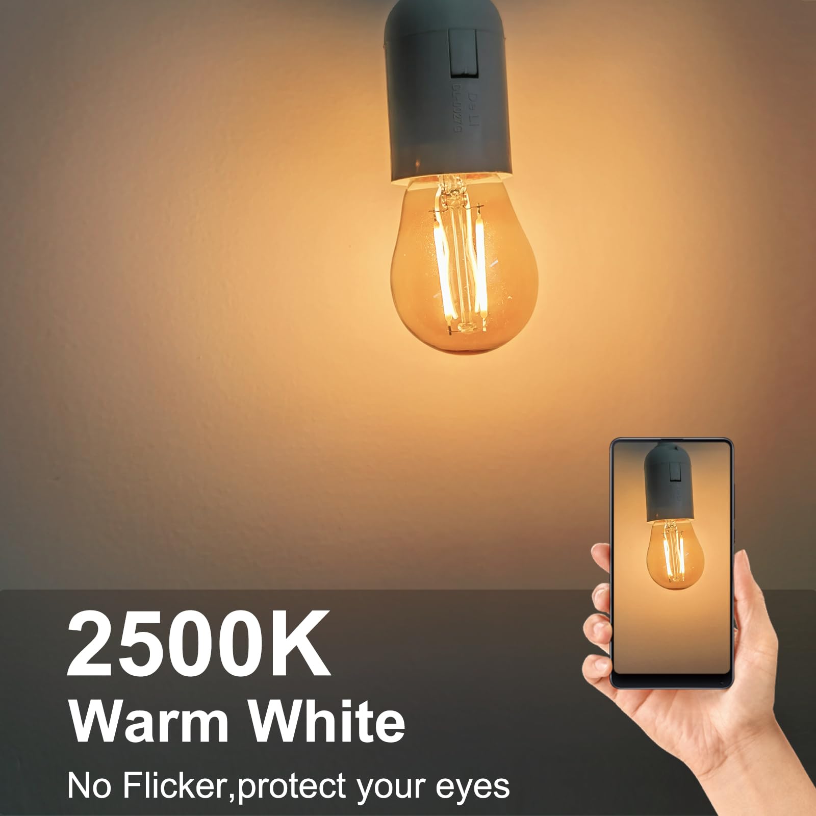 Suncan G14 2W Low Wattage Led Bulb E27, Amber G45 Edison Mini Light Bulb, Equivalent 15 Watt, Warm White 2500k, 150lm, for Chandelier Bathroom Vanity Mirror, Not Dimmable, 2 Pack