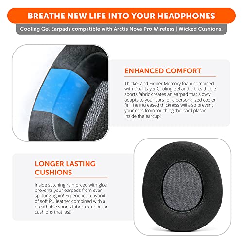 WC Freeze Nova Pro Wireless - Hybrid Fabric Cooling Gel Replacement Earpads for Steelseries Arctis Nova Pro Wireless by Wicked Cushions, Improved Durability, Thickness & Sound Isolation | Black