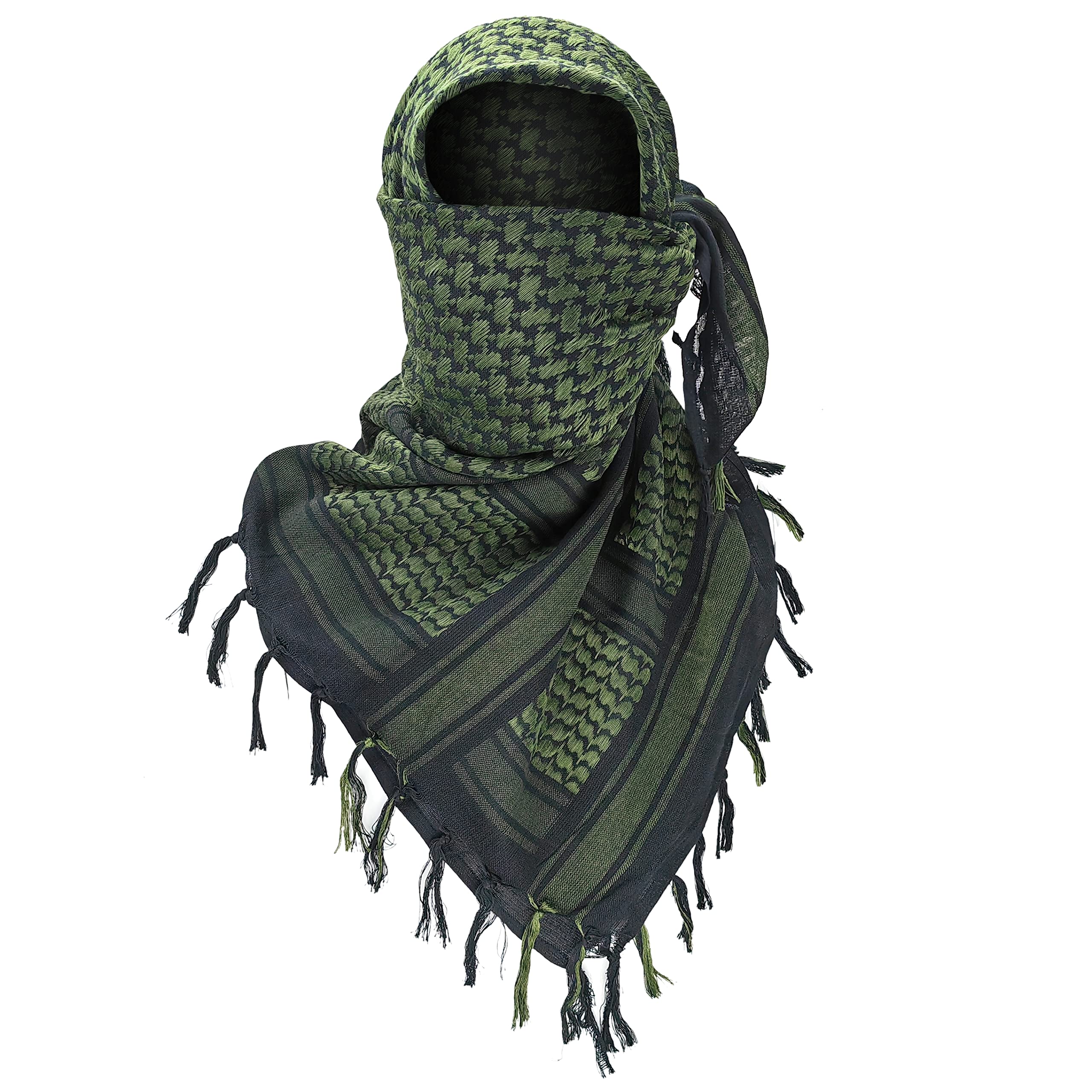 Luxns Military Shemagh Tactical Desert Scarf / 100% Cotton Keffiyeh Scarf Wrap for Men And Women/Black Green 43"x43"
