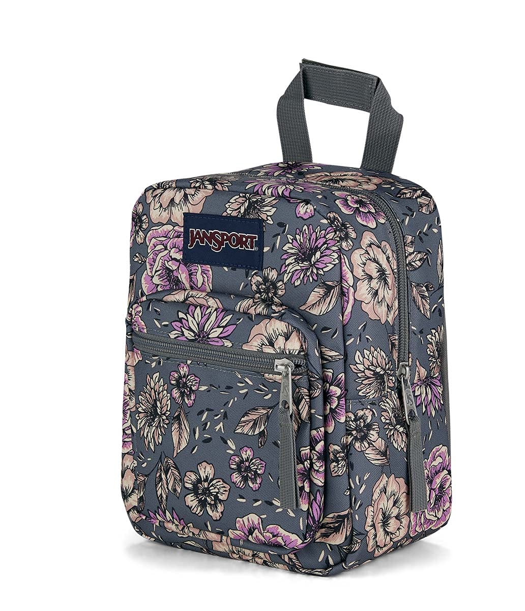 JanSport Big Break Insulated Lunch Bag - Small Soft-Sided Cooler Ideal for Class, Work, or Meal Prep, Boho Floral Graphite Grey
