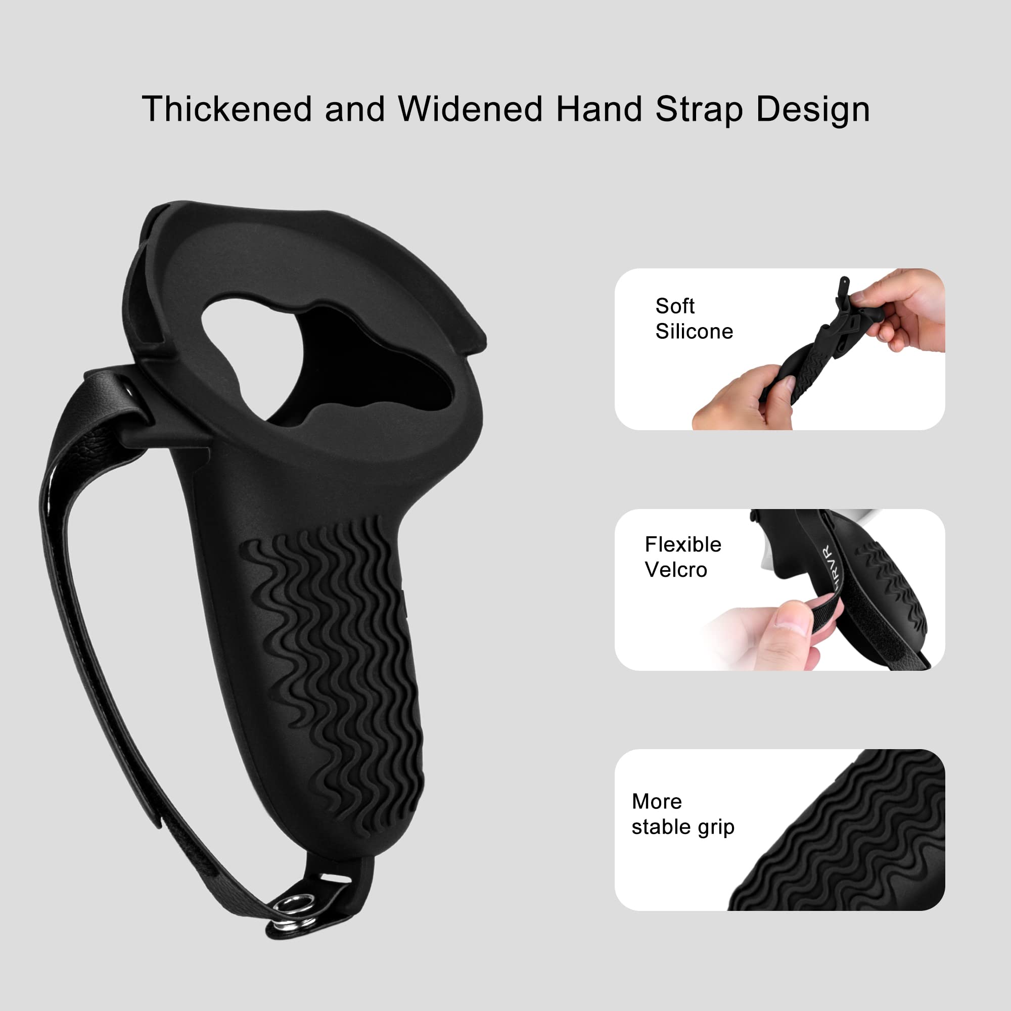 HCHRVR for Meta Quest 2 Controller Grips Accessories, Anti-Throw Silicone Grip Cover Protector with Knuckle Straps 。Anti-Bumping Silicone Halo Cover with Protection. (white)