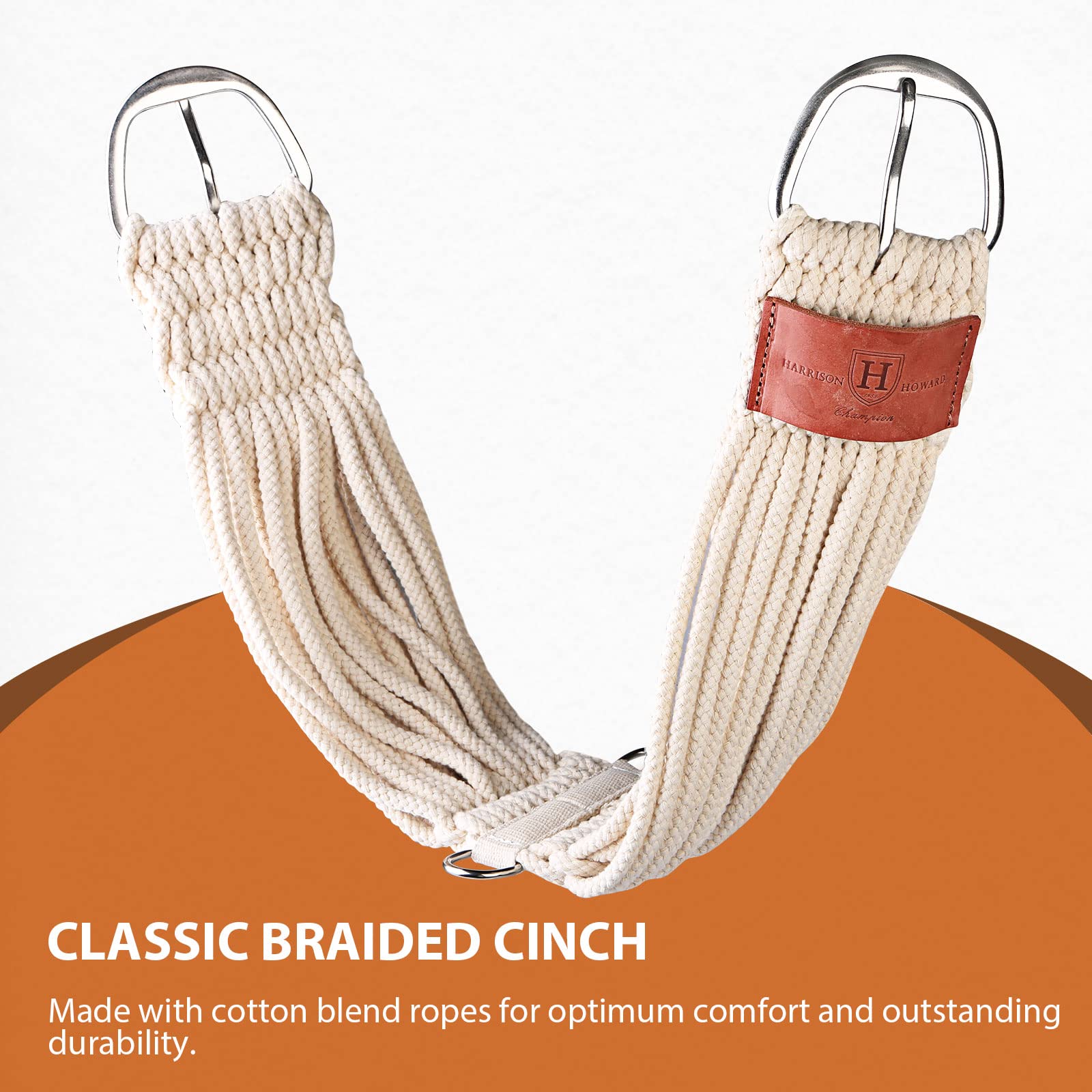 Harrison Howard 24 Strand Roper Western Cinch Handwoven Double-Weave Roper Cinch Rugged Stainless Steel Hardware for Horse 32 inches
