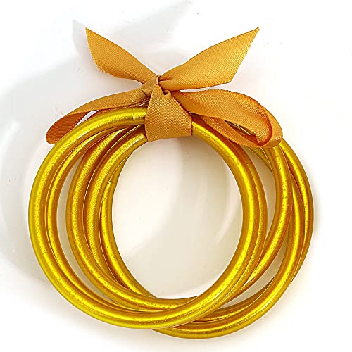 Lightweight 4 Colors Bowknot Glitter Filled Jelly Silicone Bangle Bracelet for Women Girls Buddhist Rush Bracelet Gift