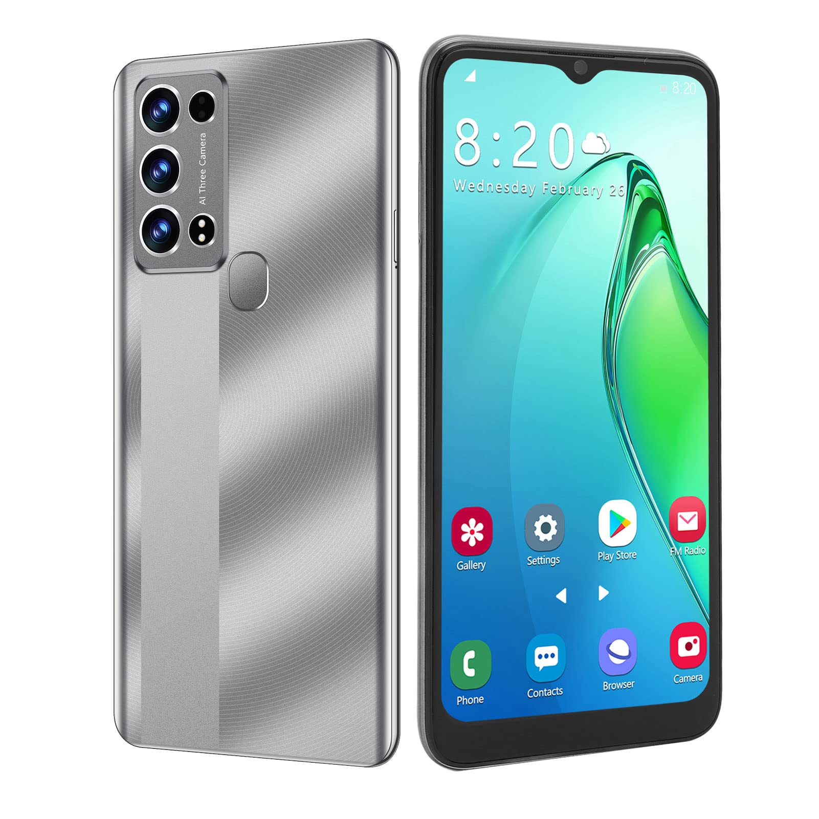 LANTRO JS Mobile Phone for Android 12, 6.5in 5G Network, 6GB RAM, 128GB ROM, Fingerprint & Face Unlock, Grey (EU Plug), Compatible with Smartphones