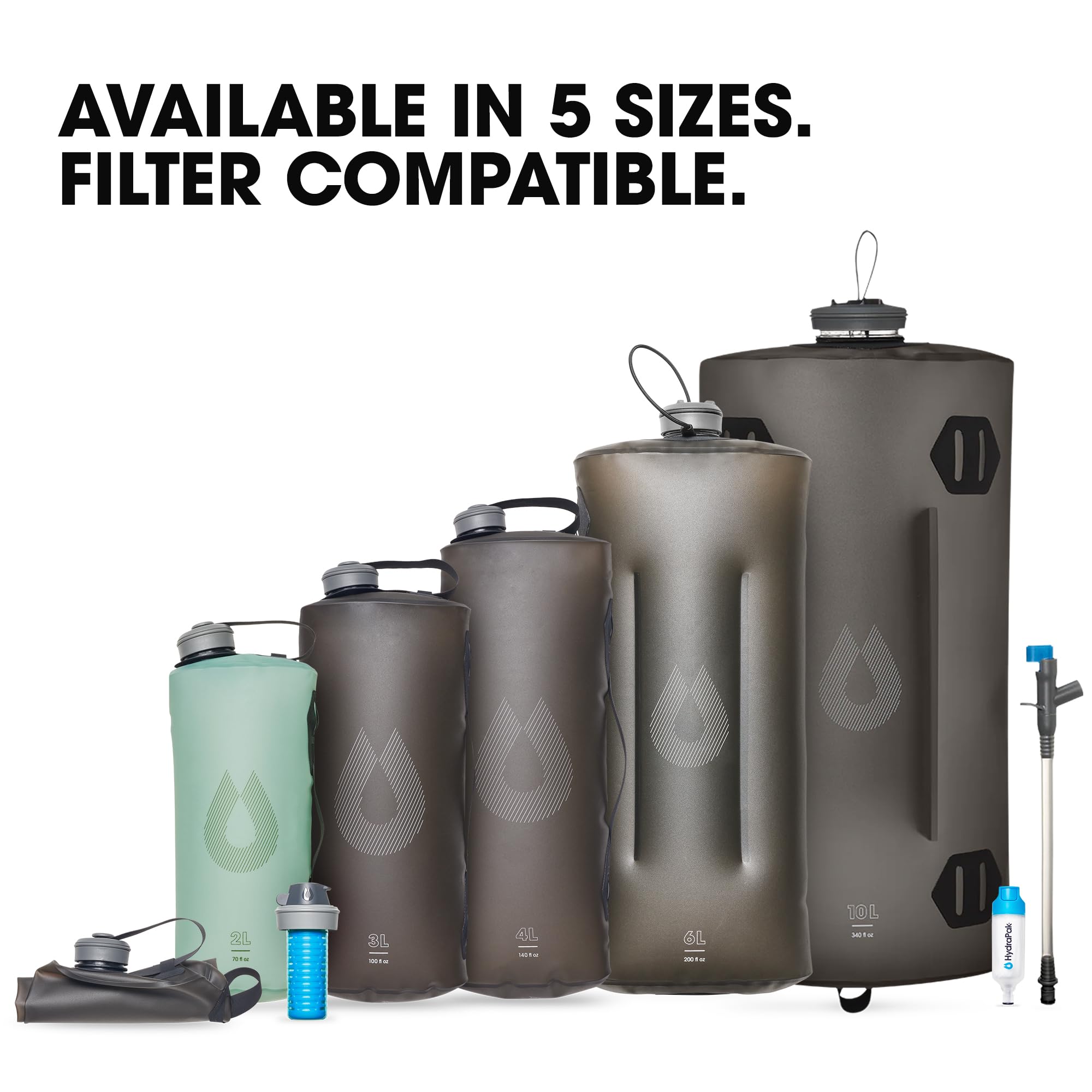 Hydrapak Seeker - Collapsible Water Storage (2L/70oz) - BPA & PVC Free Camping Hydration Reservoir Bag - Mammoth Grey