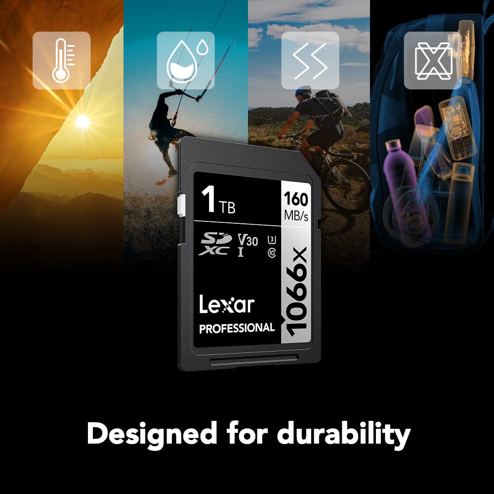 Lexar 1TB Professional 1066x SDXC Memory Card, UHS-I, C10, U3, V30, Full-HD & 4K Video, Up to 160MB/s Read, for DSLR and Mirrorless Cameras (LSD1066001T-BNNNU)