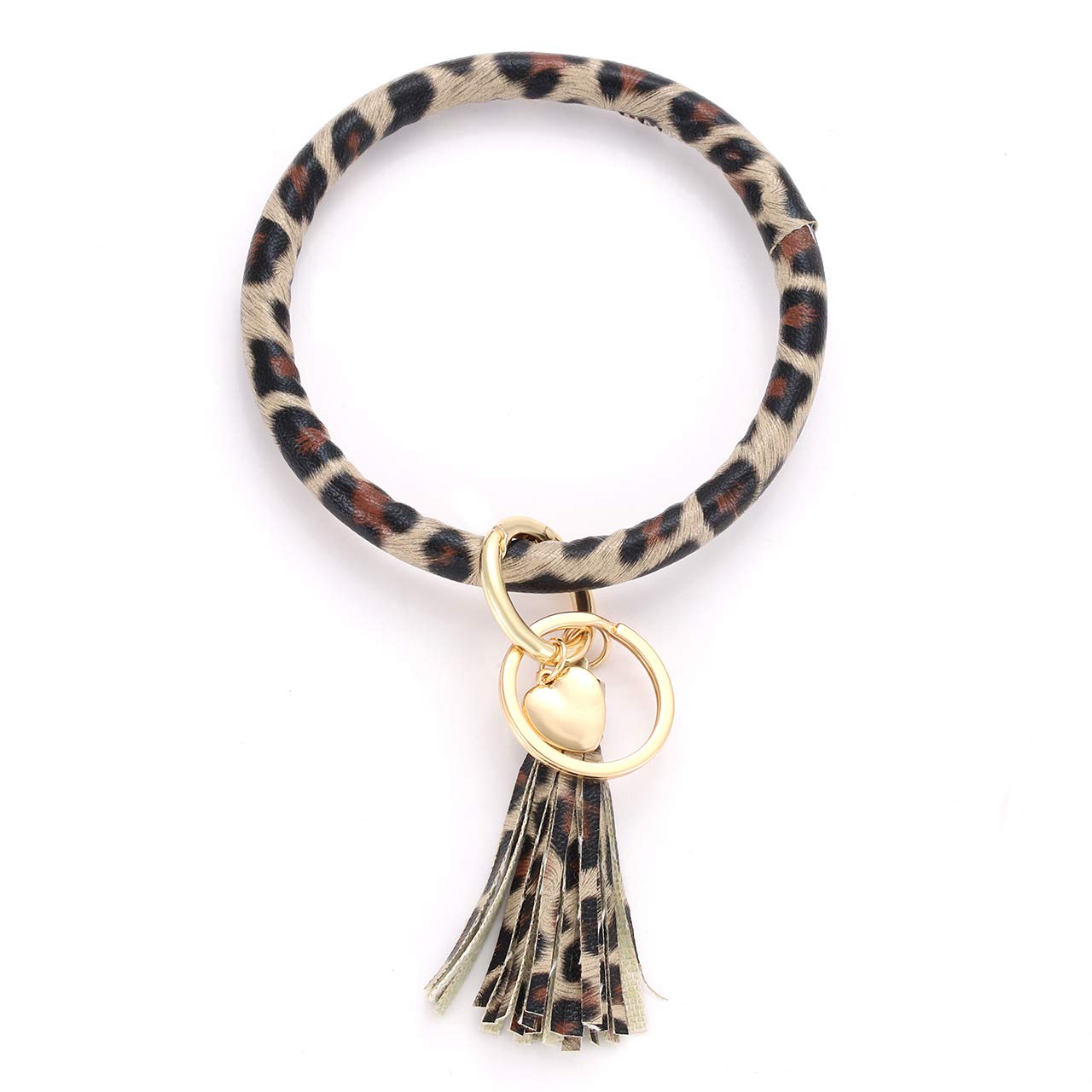 HZEYN Wristlet Bangle Key Ring Bracelet for Women Leather Keyring Bracelet Key Chains with Tassel Wristlet Bangles(Leopard Black Rose gold style)