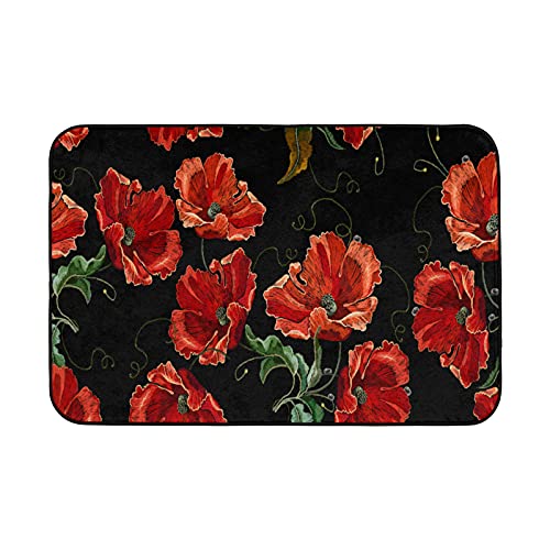 Kitchen Mat Poppy Kitchen Floor Mat Cushioned Anti-Fatigue Kitchen Rug Red Poppy Non-Slip Kitchen Rugs and Mats Comfort Mat for Kitchen, Floor Home, Office, Sink, Laundry