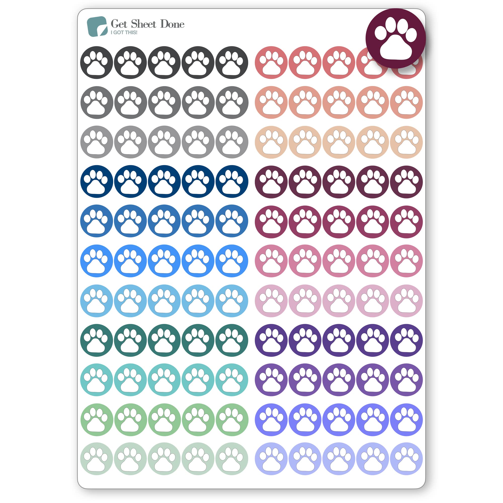 Paw Pet Planner Stickers / 110 Dot Vinyl Stickers (1/3”) / Dog Cat Care Medication Groom Reminder/Essential Productivity Life Planner/Bullet Bujo Journal/Todo Appointments (One Sheet)