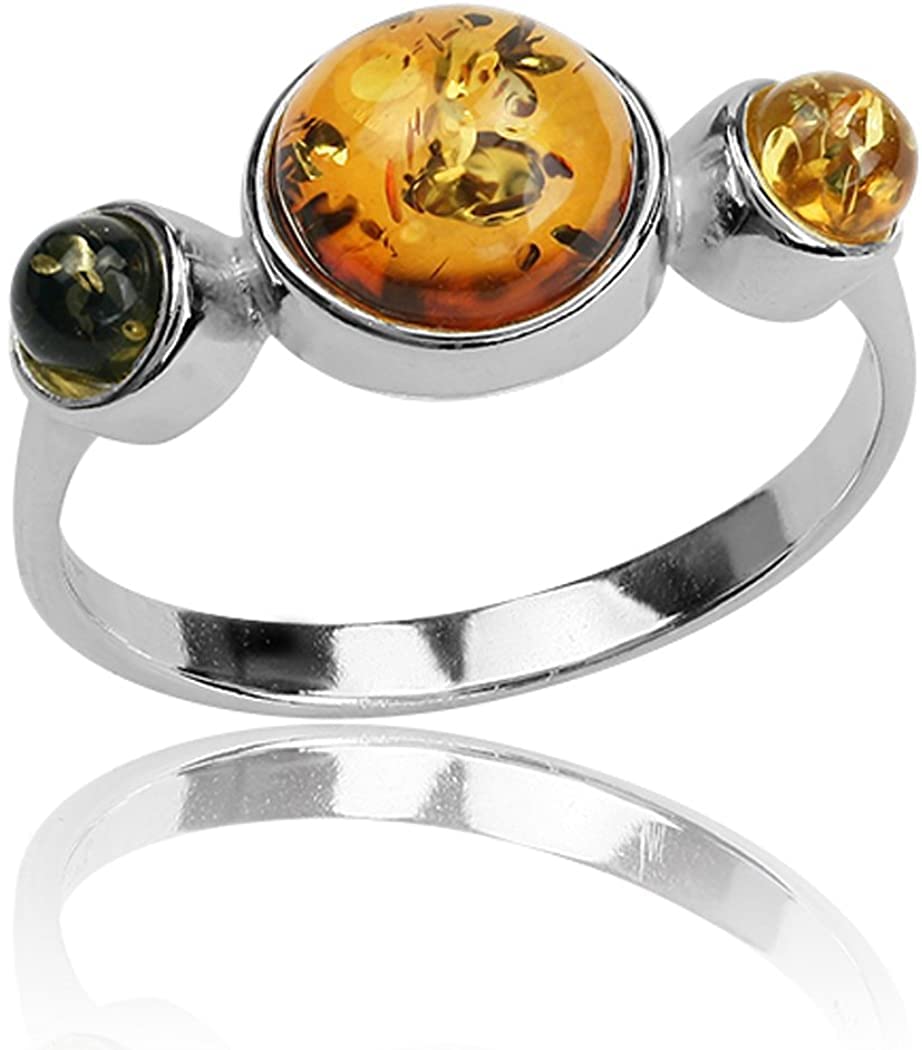 Ian and Valeri Co. Multicolor Amber Sterling Silver Three Round Stones Ring