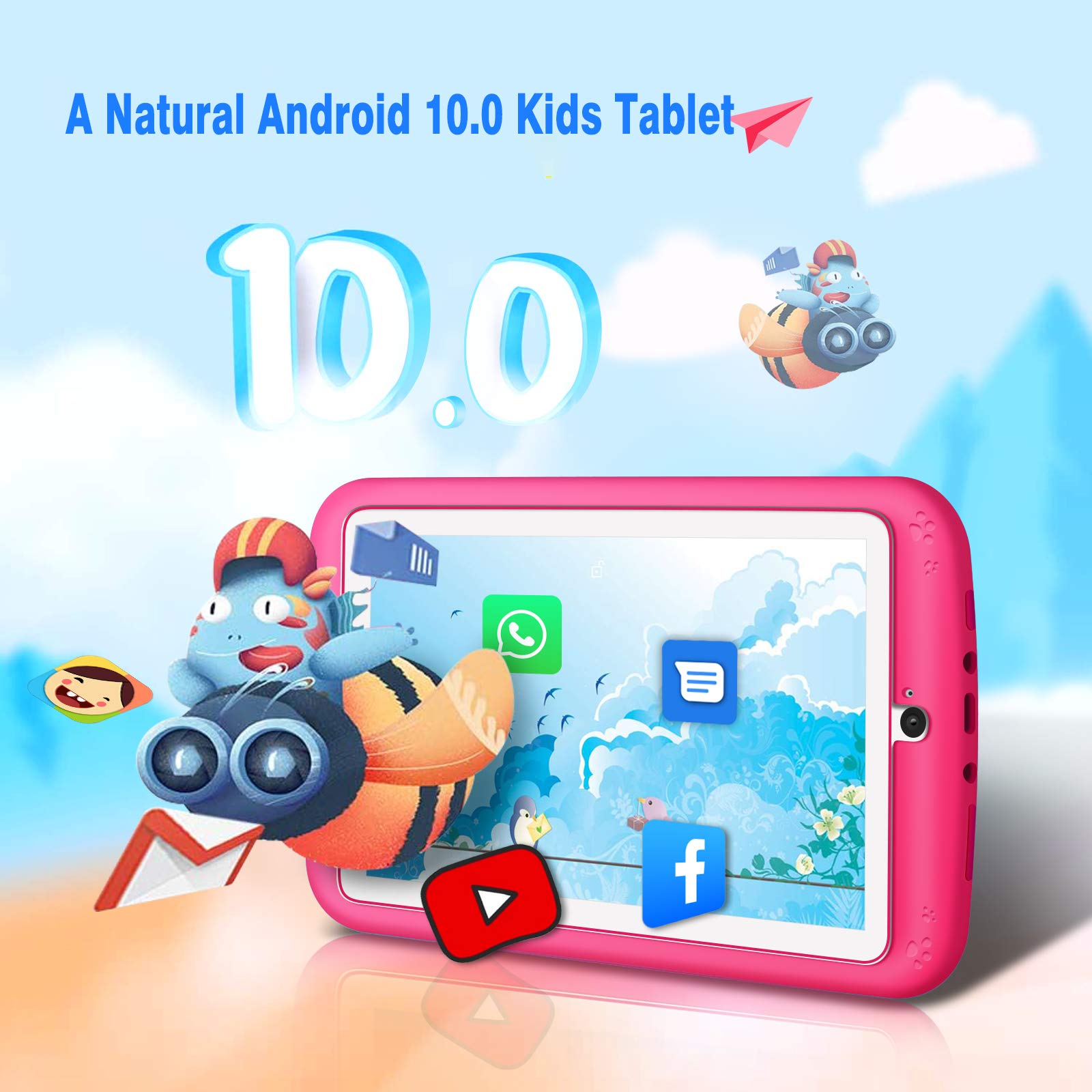 JUSYEA Kids Tablet 7 inch Android 10.0 - Kids for Tablet with Case - Quad Core - RAM 1GB | 16GB ROM - Kids Edition Tablets J3-3000mAh Battery | WiFi | Bluetooth, Entertainment | Education (Pink)