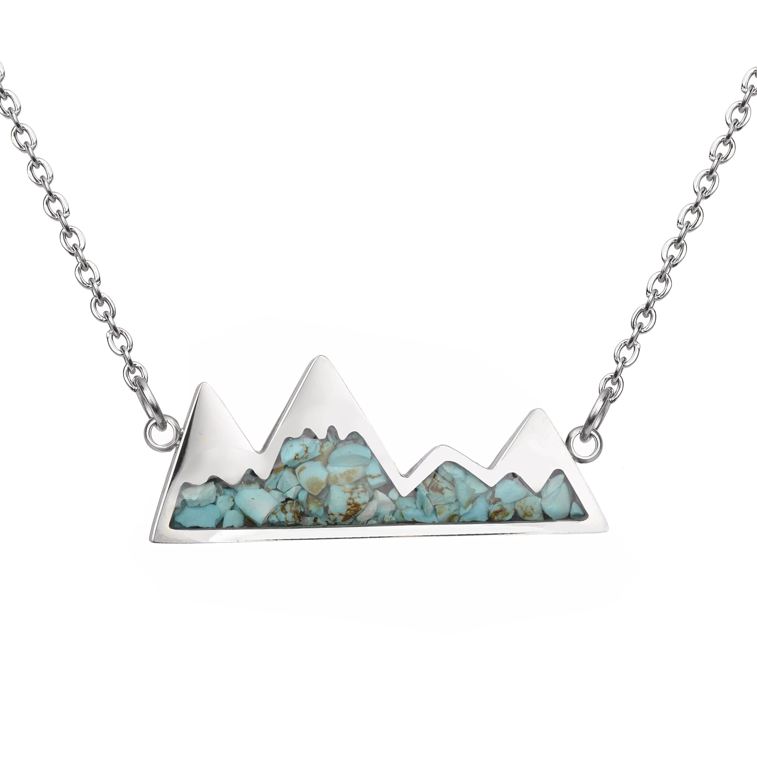 Lauren-Spencer Gemstone Mountain Necklace for Women Turquoise Malachite Tumbled Chips Stone Pendant Necklace Dainty Snowy Mountain Range Necklace for Women Nature Jewelry Gift (Turquoise)