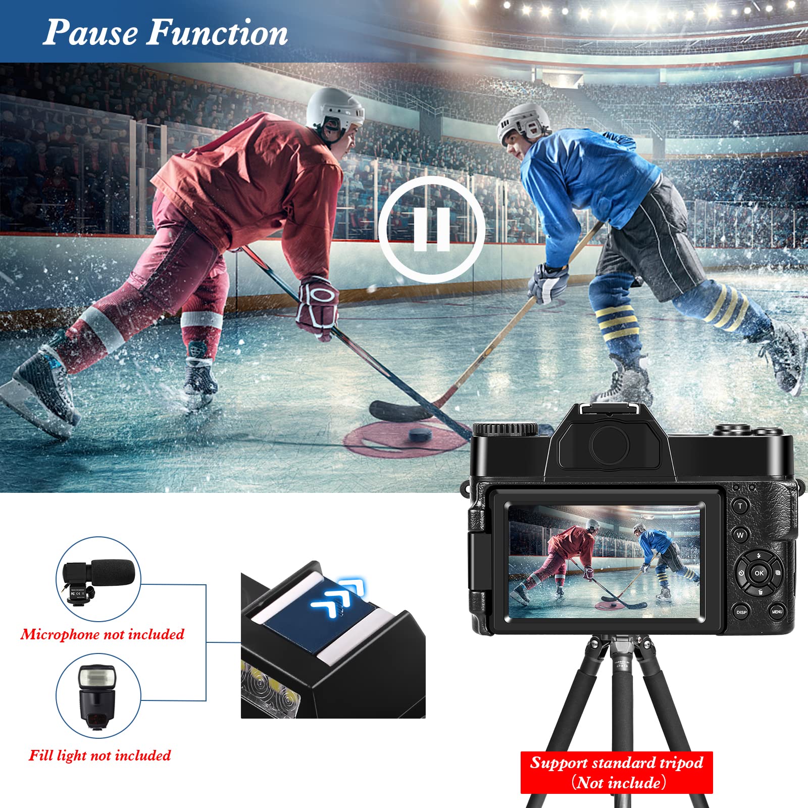 KOKITS 4K Vlogging Camera for YouTube, 48MP Digital Photography with 3''Flip Screen, 16x Zoom and Video Autofocus Anti-Shake, Wide Angle Lens, Macro 2 Batteries, 32GB Micro SD Card, Black (G10)