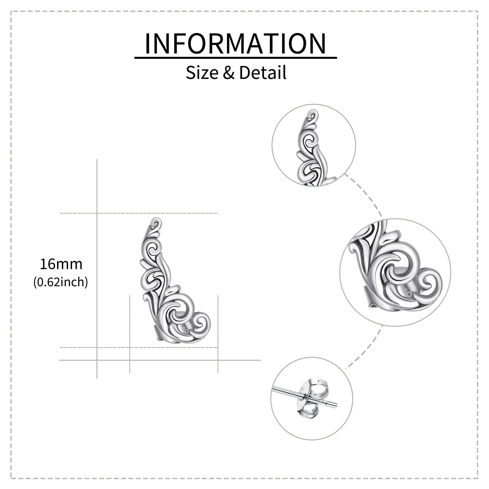 Leaf Ear Climbers Earrings for Women Sterling Silver Vintage Leaf Stud Crawler Earrings Jewelry Gifts