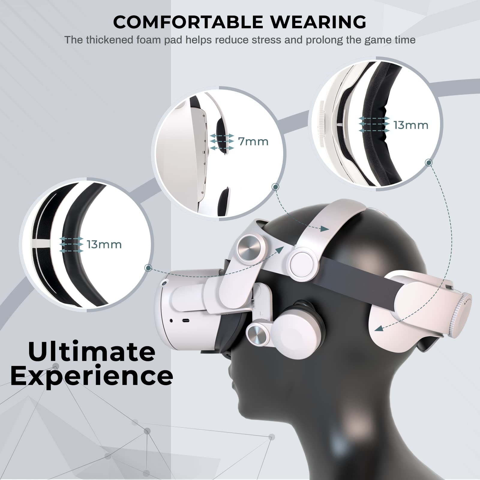 KRX Design Halo Head Strap for Oculus/Meta Quest 2, Adjustable Strap and Ear Muffs Accessories for Oculus Quest 2, Enhanced Support & Gaming Immersion, Reduce Pressure in VR Headset