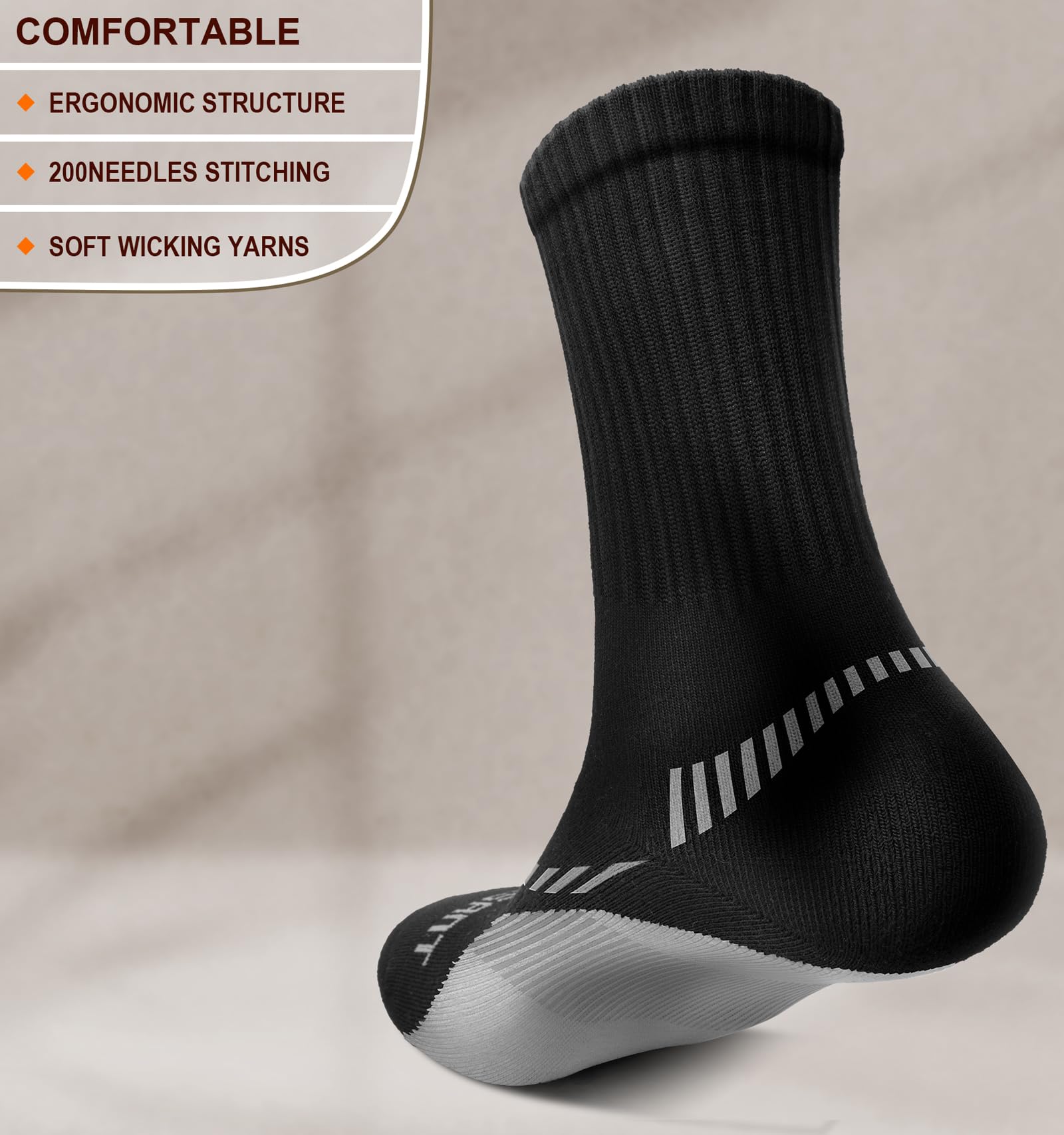 KEMISANT Mens Socks 6 Pairs, Sports Running Athletic Socks Compression for Men with Full Cushioned Sole