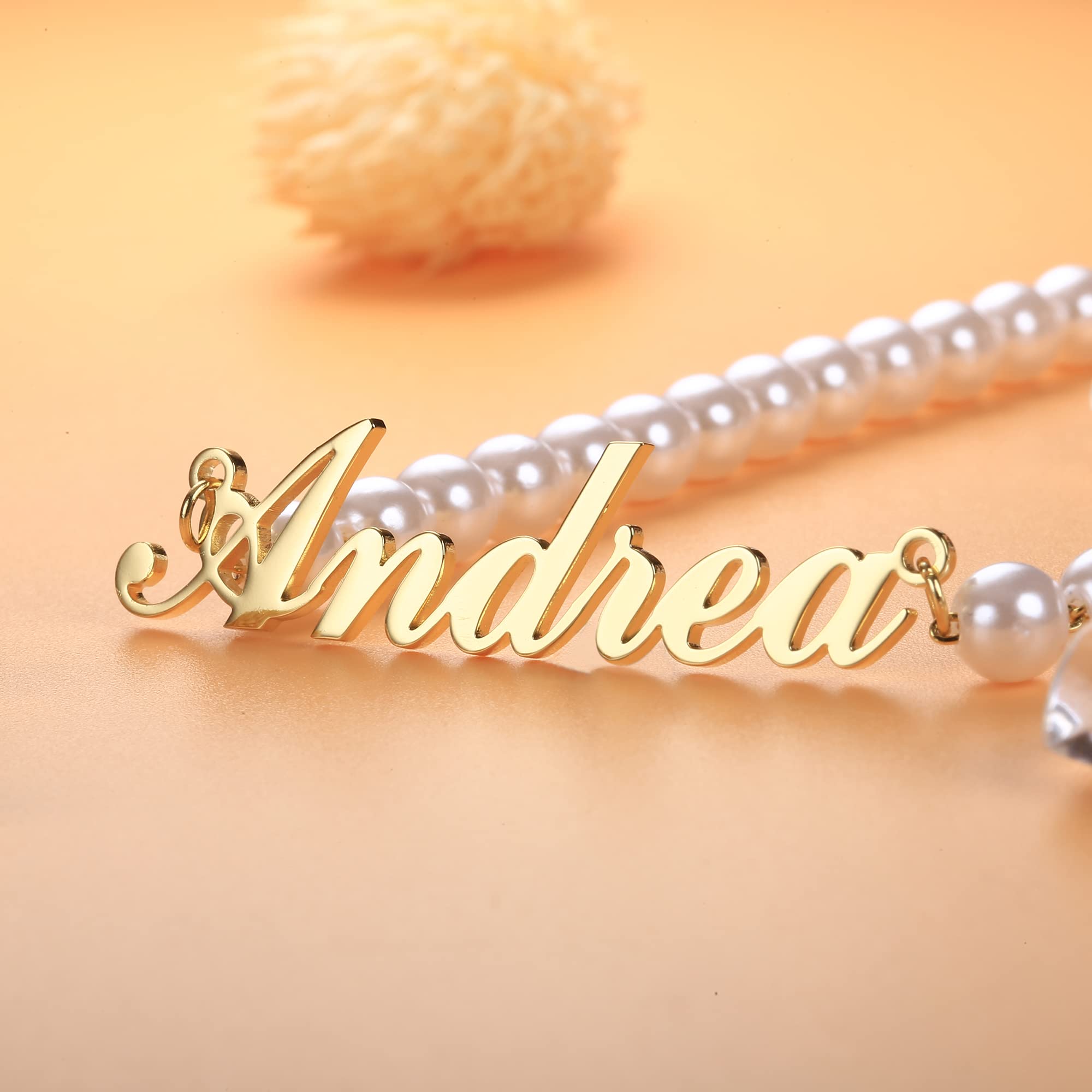 Jewenova Pearl Name Necklace Personalized 18K Gold Plated Nameplate Pearl Choker Necklace Customized Jewelry for Women