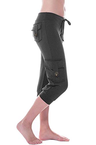 HSRKB Women's Yoga Capris Workout Pants Athletic Cropped Pants with 3 Pockets Dark Gray