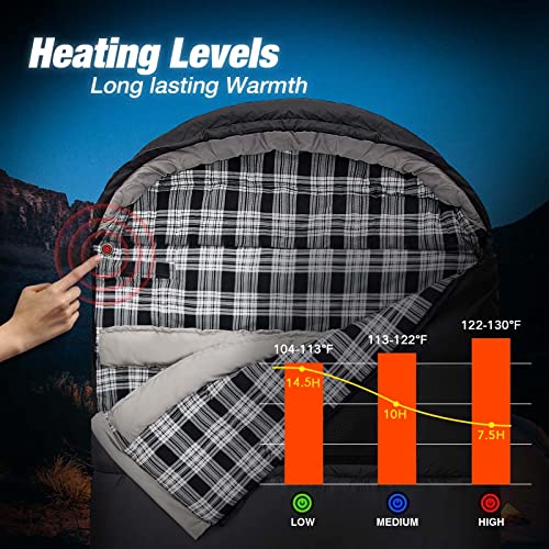 KINGS TREK Sleeping Bag Heated with Battery Pack & Compression Bag, Waterproof Lightweight Sleeping Bag for Camping, Backpacking, Hiking (Black)