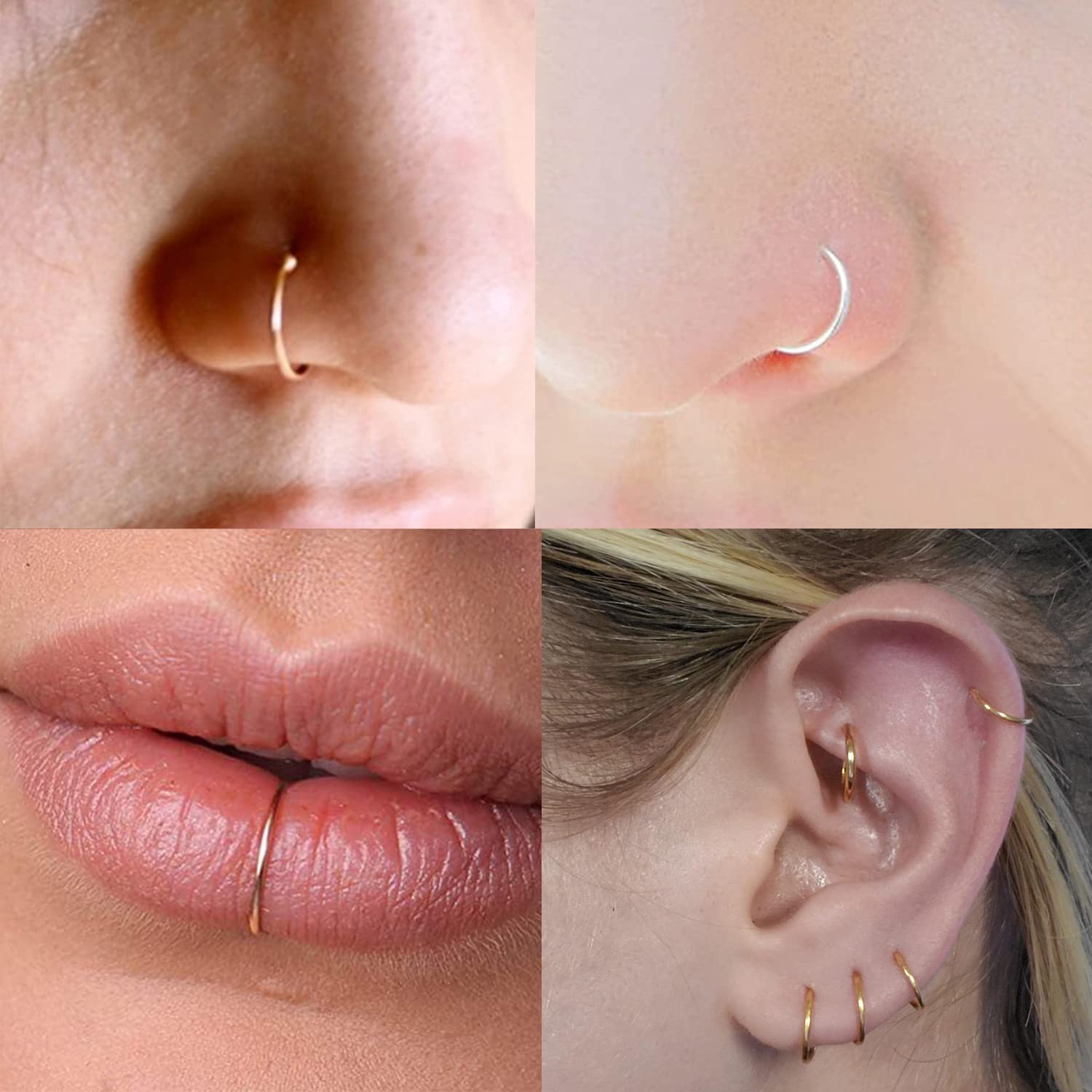 Longita Double Nose Ring for Single Piercing Double Hoop Double Loop Nose Ring Spiral Nose Rings for Women 8mm
