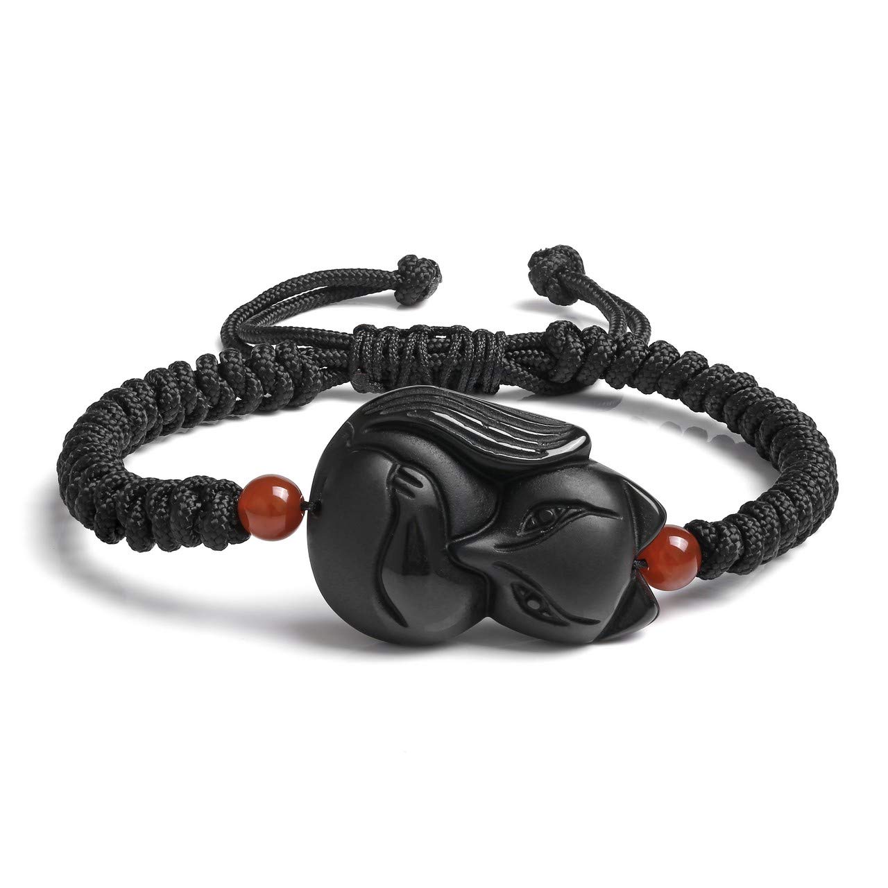Jovivi Natural Black Obsidian Stone Gemstone Fox Crystal Bracelet Braided Rope Amulet Charm Bracelet for Wealth