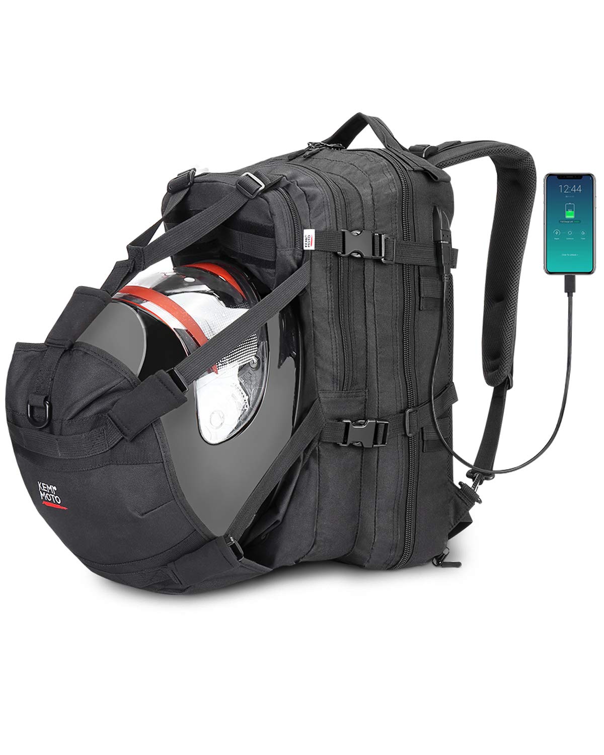 KEMIMOTO Motorcycle Helmet Backpack Bag for Men with USB Charging Port, Waterproof, Rechargeable Large Capacity Riding Backpack, 40L