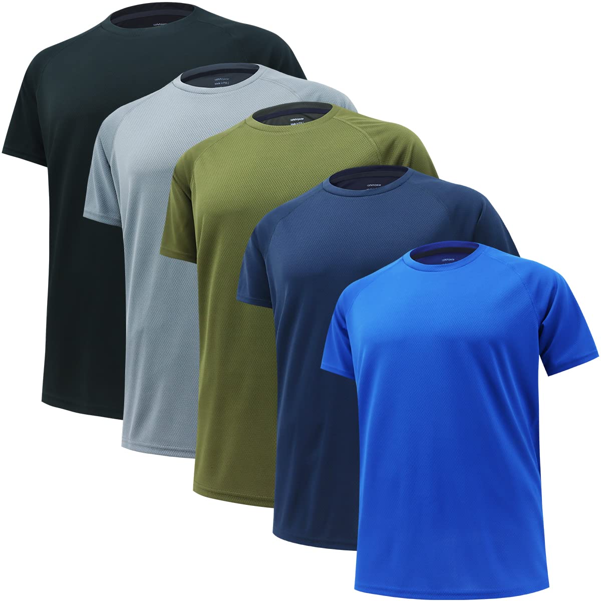 Mens Workout Shirts Short Sleeve - Dry Fit T Shirts Moisture Wicking - Gym Shirts Men Athletic, Running Shirts Pack Quick Dry (Small, 5-Pack Black, Grey, Green, Navy, Blue)