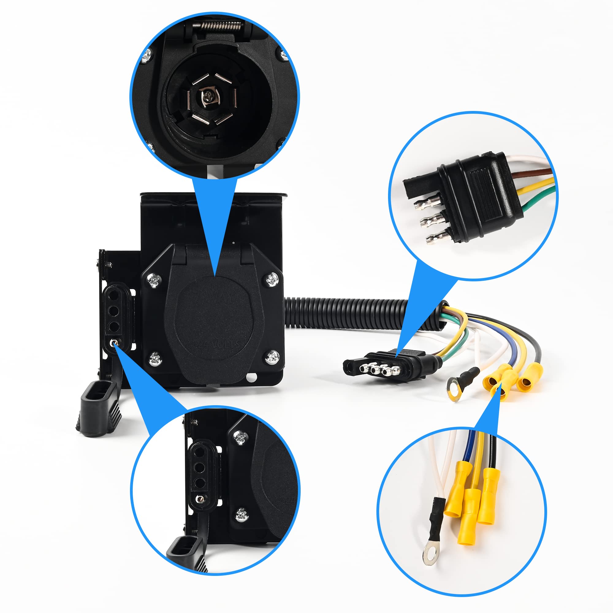ikare 4-Way to 7-Way RV Blade and 4-Way Flat Female Trailer Wiring Adapter Connector Kit