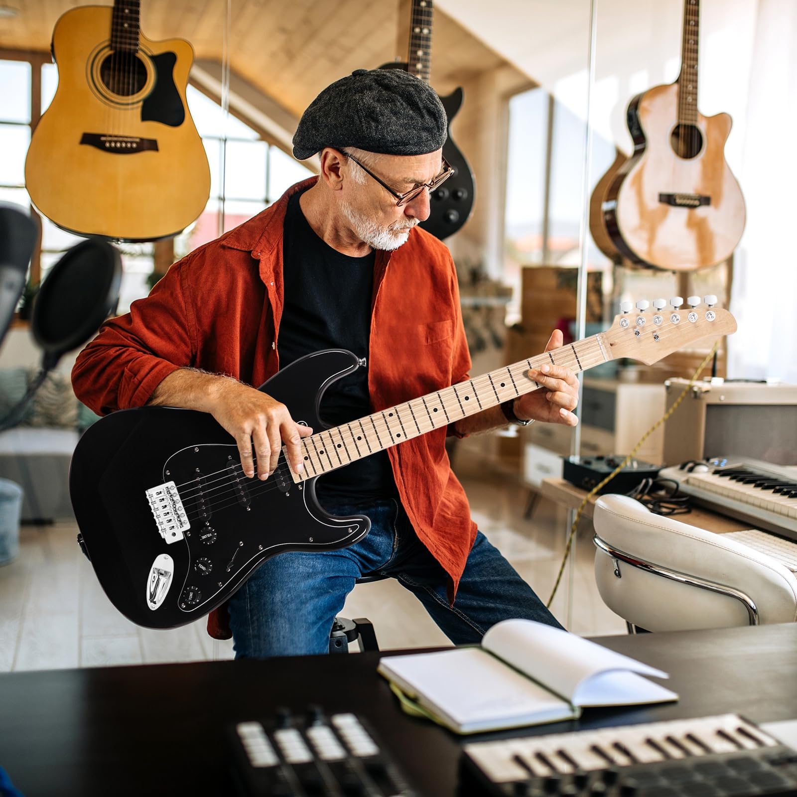 Ktaxon 39 Inch Electric Guitar Kit, Full-Size Beginner Solid Body SSS Pickups Guitar Kit with Gig Bag, 20W Amplifier, Strap, Tremolo Bar, & Cable
