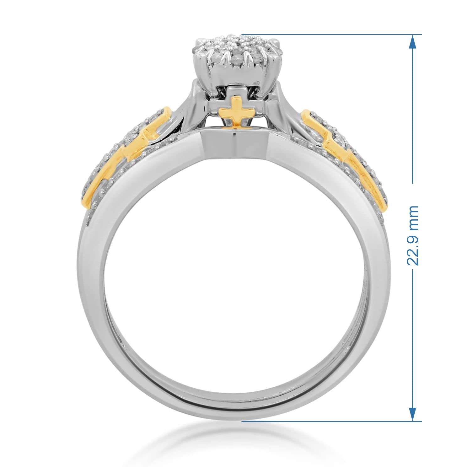 Jewelili Yellow Gold over Sterling Silver 1/5 Cttw Natural White Round Diamond Bridal Engagement Ring, Size 8