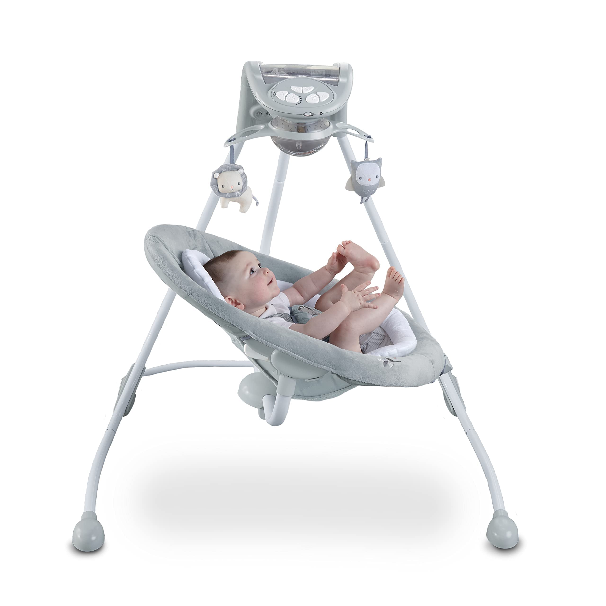 Ingenuity InLighten 6-Speed Foldable Baby Swing with Light Up Mobile, Swivel Infant Seat and Nature Sounds, 0-9 Months Up to 20 lbs (Twinkle Tails Bunny)