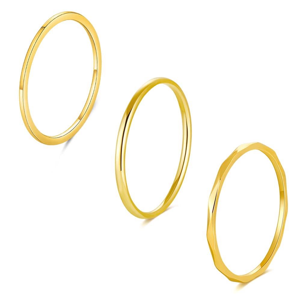 LuckyAmor 3pcs Stainless Steel Stackable Rings for Women Band Rings Knuckle Finger Stacking Ring 1mm Wide Cute Thin Titanium Wedding Rings Smooth Polished Silver/Gold Tone Size 6-9