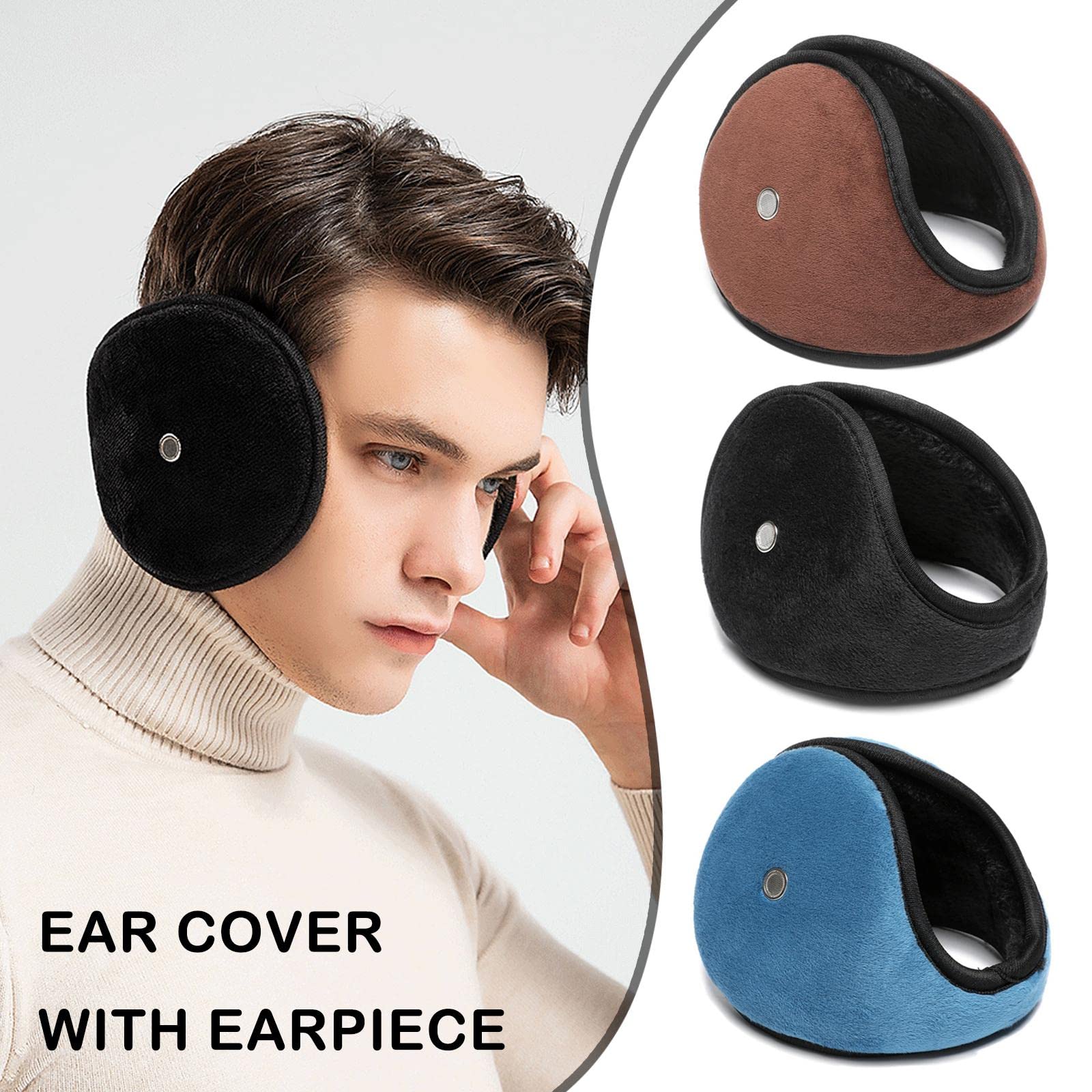 Men Winter Earmuffs with Earphone Cover Built-in Receiver EarMuffs Headphones Thicken Soft Plush Warm Earmuff Warmer