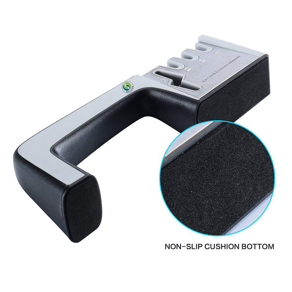 Henslow Knife Sharpener Is 4 In 1 Multi-Functional Knife Sharpening System—— 1 Scissor Sharpening System & Professional 3 Stage Sharpening System , 5 Seconds To Restore A Sharp Knife.