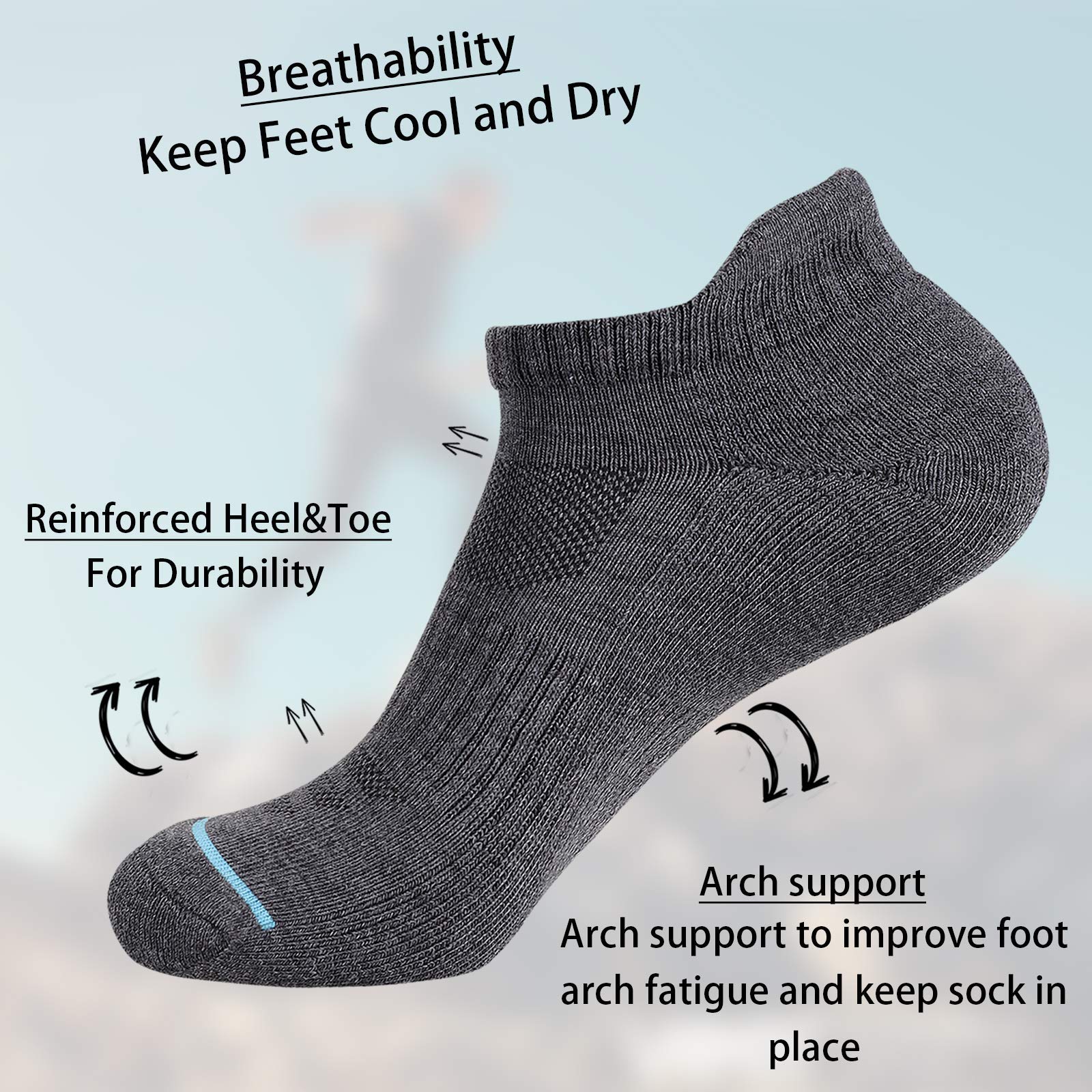 JOYNÉE Mens Ankle Athletic Low Cut Socks Running Sports Cushioned Sock for Men 6 Pack,White,Sock Size 10-13