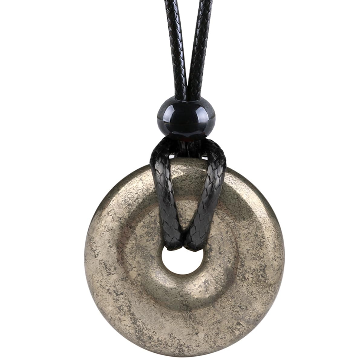 Magic Human Pyrite Crystal Stone - Authentic Gemstone Necklace - Lucky Coin-Shaped Donut Pendant - Crystals and Healing Stones - Protection Powers Amulet - Handmade Jewelry