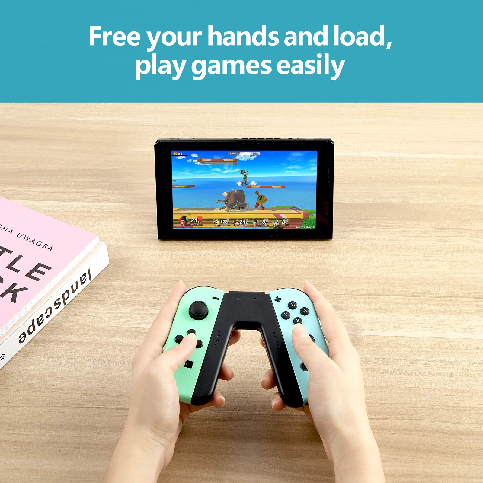 Joy-Con Charging Grip for Nintendo Switch OLED Controllers, MYCHEER Comfort Joycon Grip Controllers Portable Gradient V-Shaped Handle for Switch Joy-con Speed Charge While Play