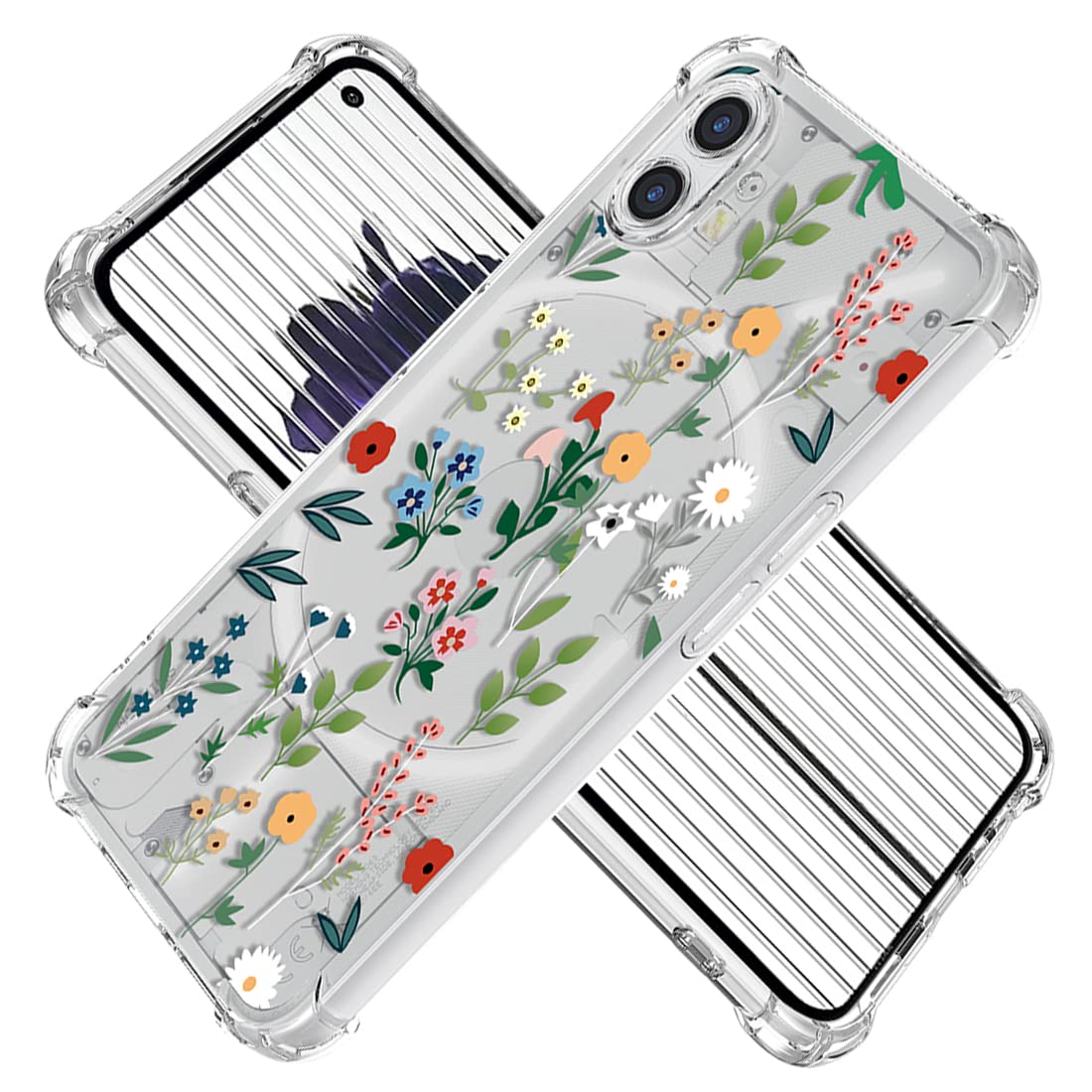 KOARWVC Case for Nothing Phone 2 Case, A065 with HD Screen Protectors, Clear with Design TPU Shock Absorption Slim Garden Floral Pattern Protective Back Cover Cases for Nothing Phone 2 Spring Floral