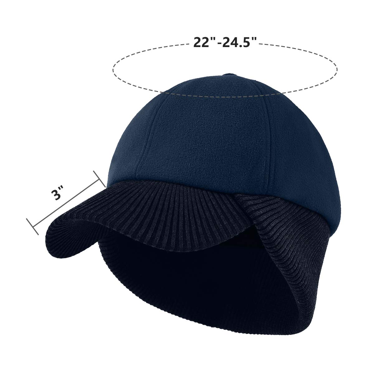 LCZTN Wool Winter Baseball Cap with Warmer Earflap for Men & Women Outdoor Ski Visor Beanie Hat (Navy Blue)