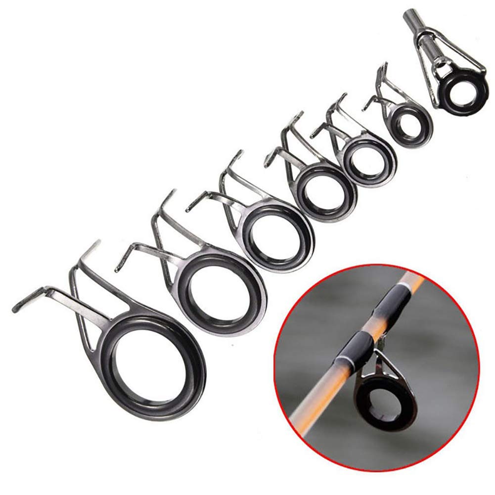 kaaka 7Pcs Mixed Size High Steel Sea Fishing Rod Pole Guide Tip Top Eye Line Ring Durable Fishing Rod Effective Accessories