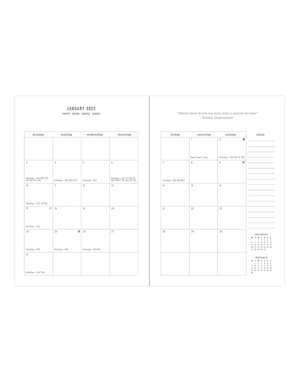 Letts of London Serenity A6 Week to View 2022 Diary - Blossom, (22-082141)